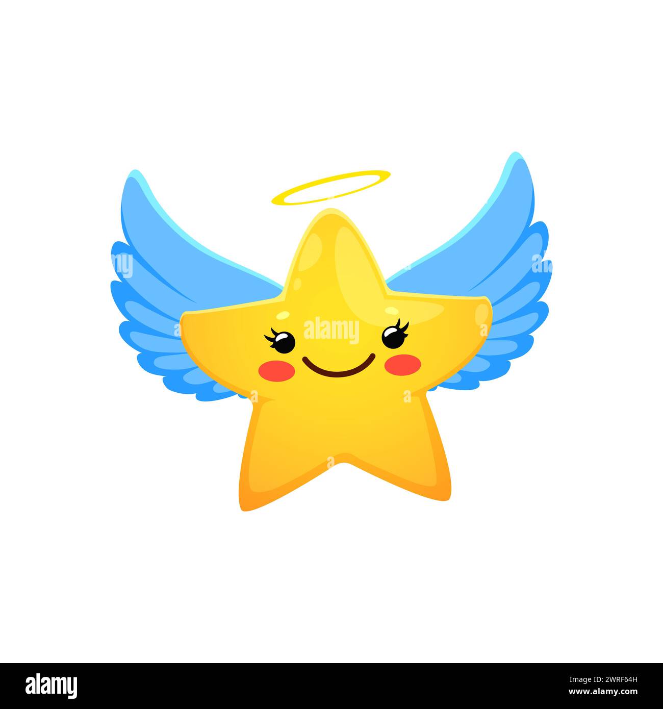 Cartoon cute kawaii star character with angel wings and halo. Vector ...