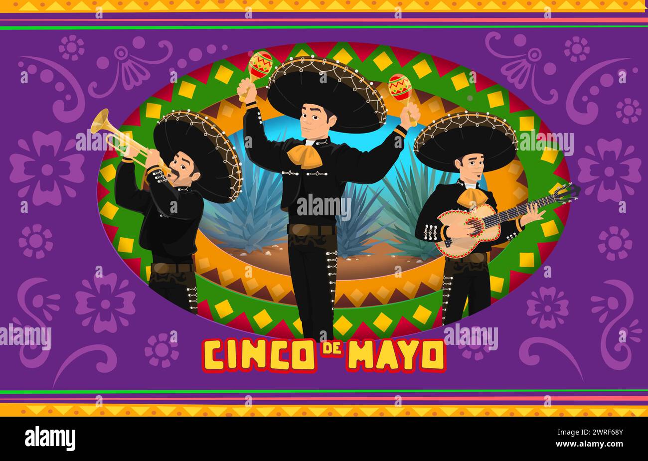 Cinco de Mayo holiday paper cut banner with Mexican mariachi musician ...
