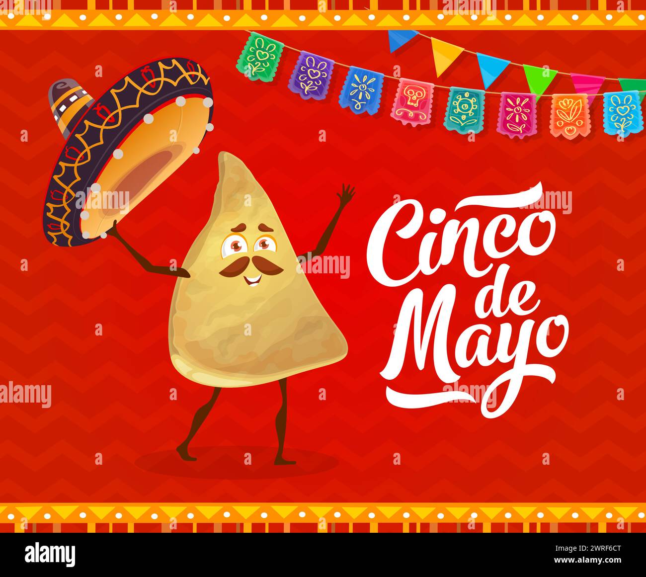 Cinco de mayo mexican holiday banner with nachos chip character. Vector ...