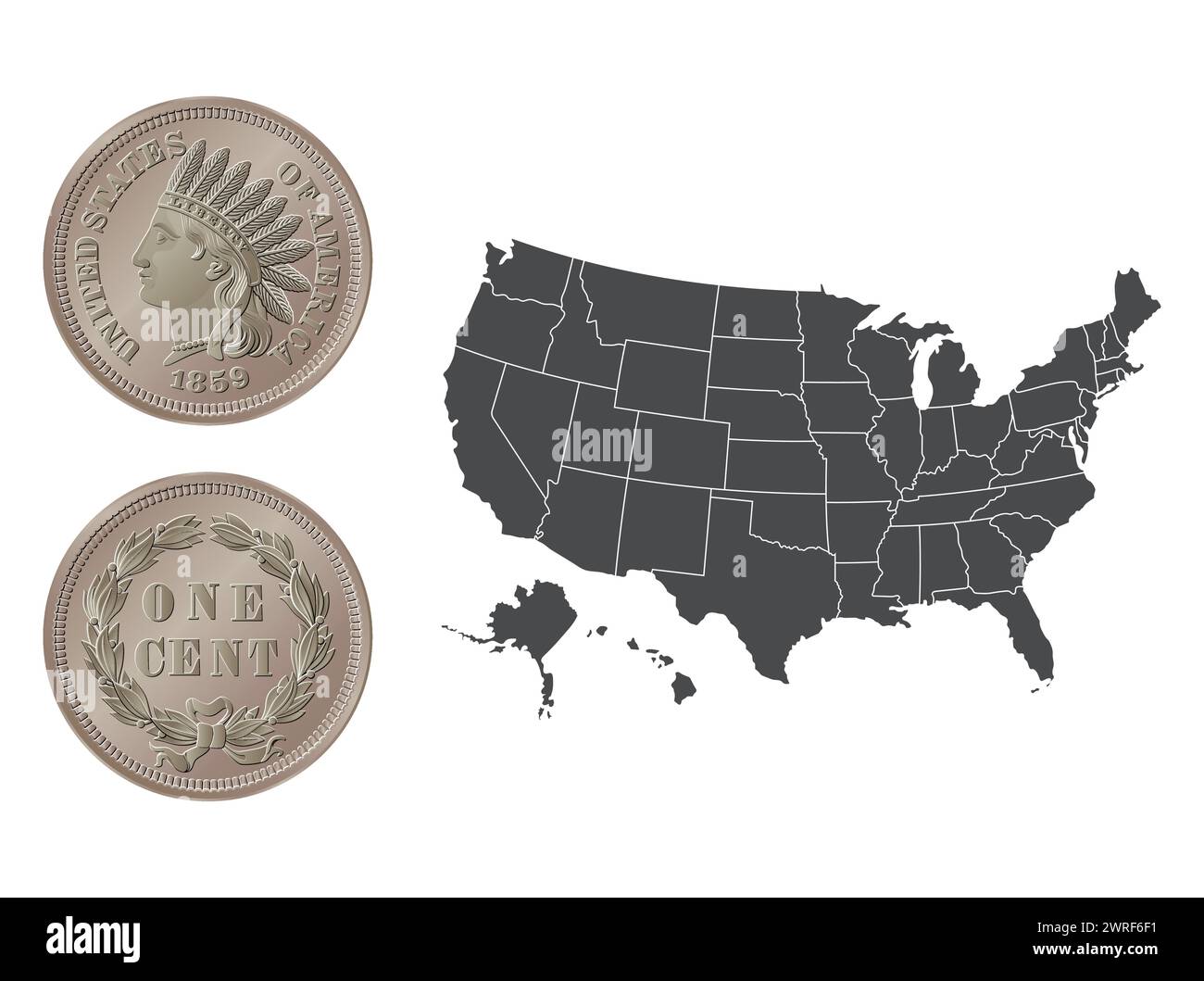 Vector American money, one cent coin, 1859. Vector illustration ...