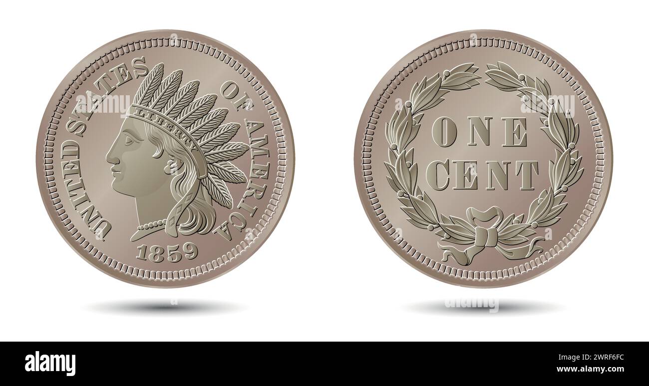 Vector American money, one cent coin, 1859. Vector illustration Stock ...