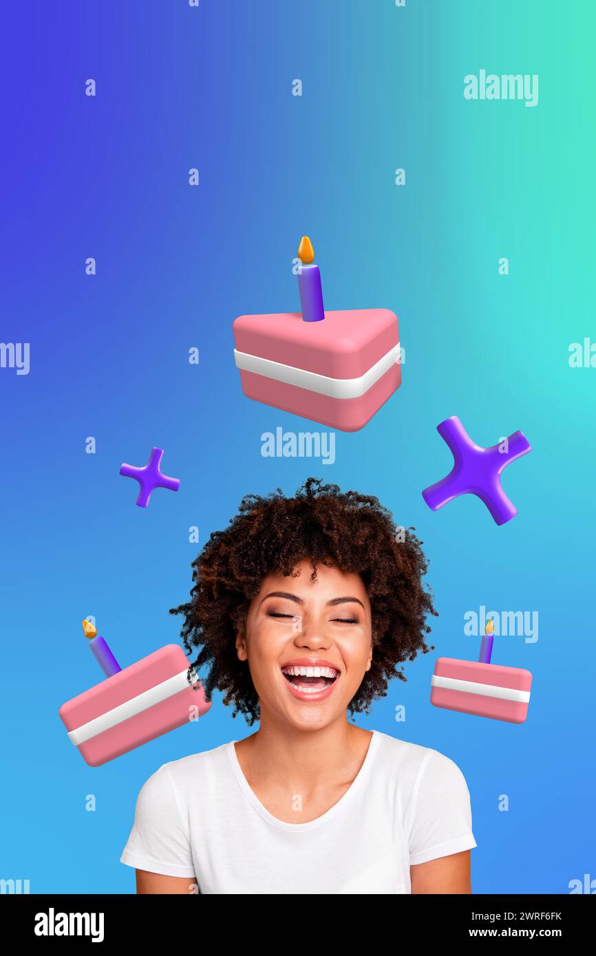 Vertical Creative Photo Collage Happy Overjoyed Laughing Girl Happy