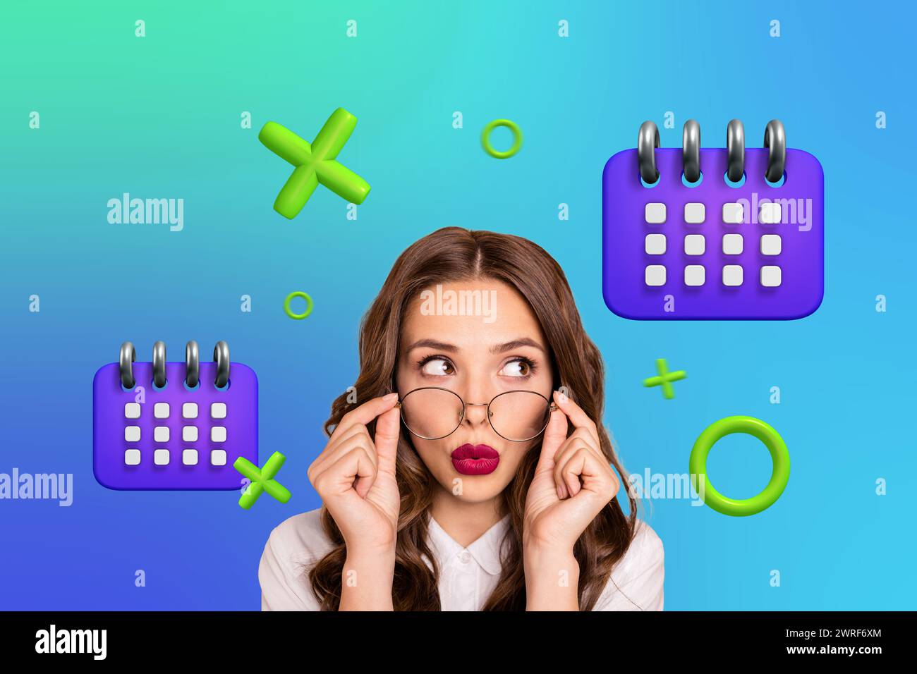 Creative collage photo young beautiful gorgeous lady employee worker ...