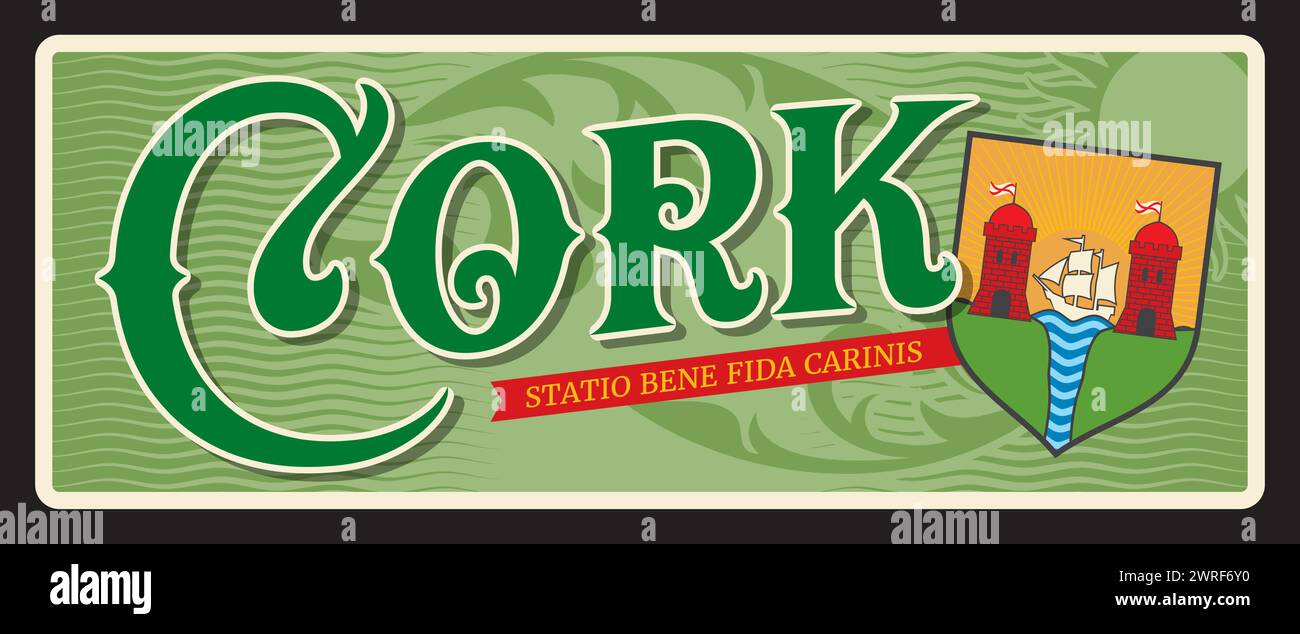 Cork Ireland city, Corcaigh souvenir card with coat of arms and motto ...