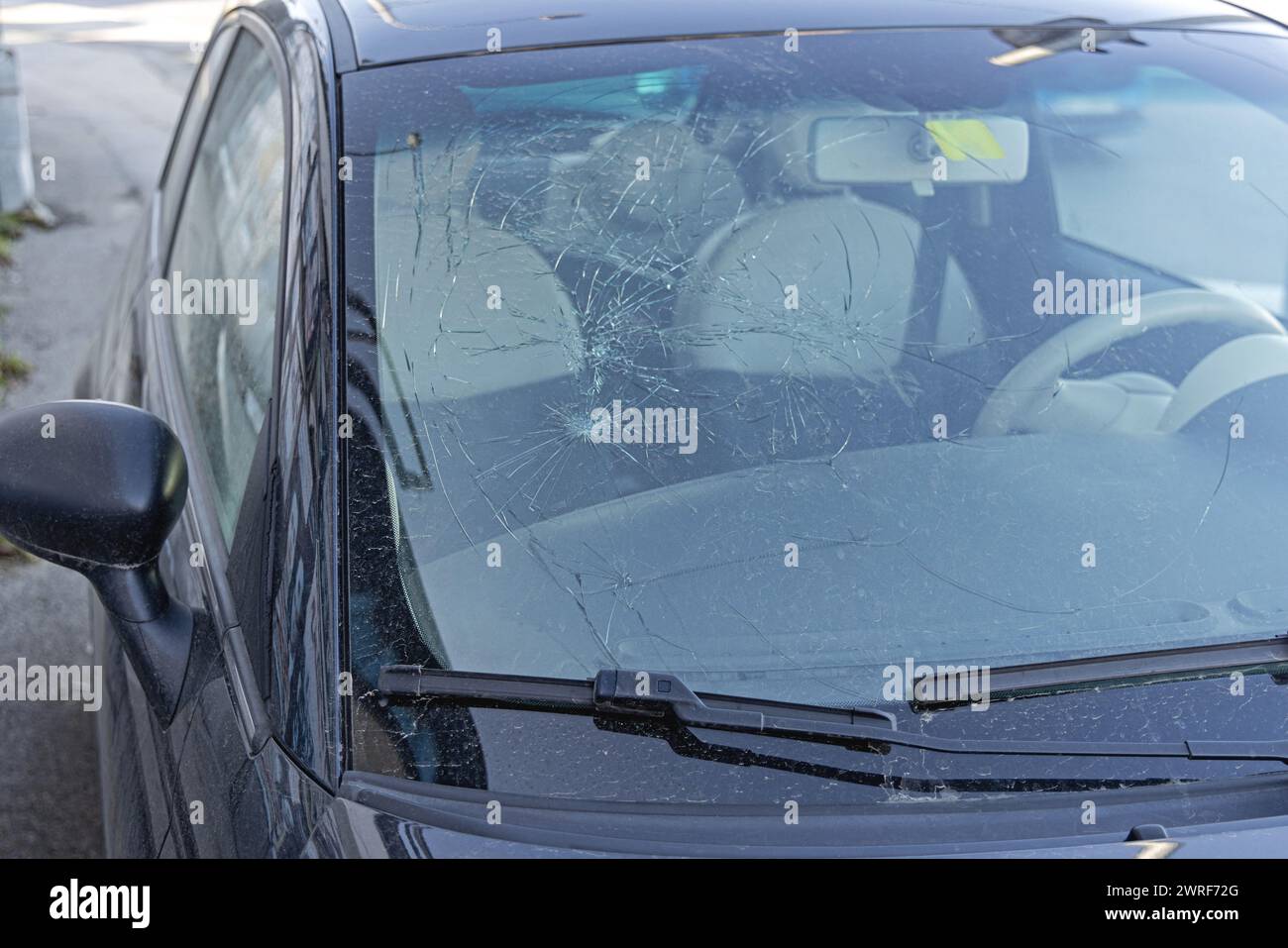 Broken Front Windscreen Glass at Small Car Traffic Accident Damage ...