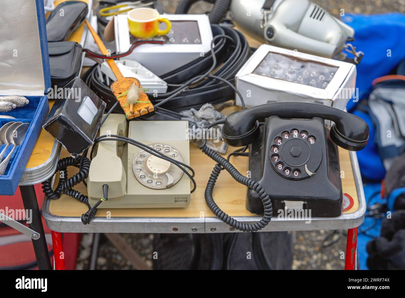 Obsolete Landline Phones for Sale at Flea Market Stock Photo - Alamy