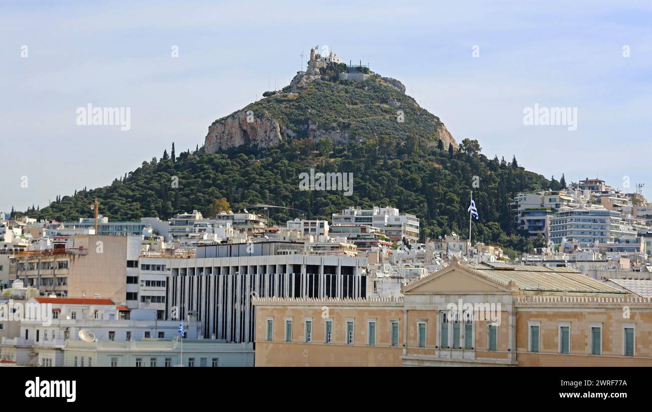 Mount Lycabettus in Athens Greece Travel View From City Centre Stock ...