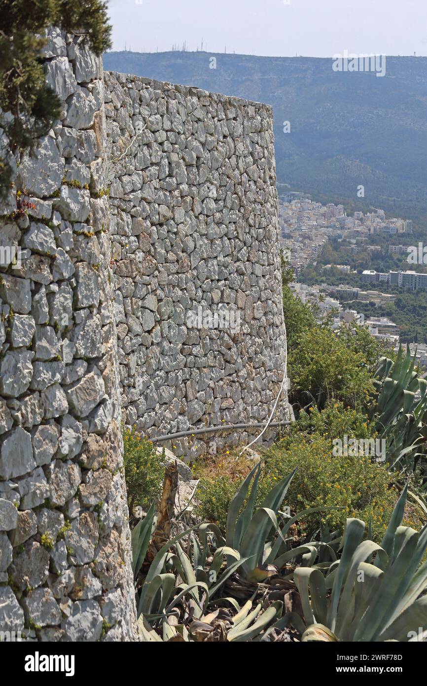 Rough White Stone Support Wall Protection in Greece Stock Photo - Alamy