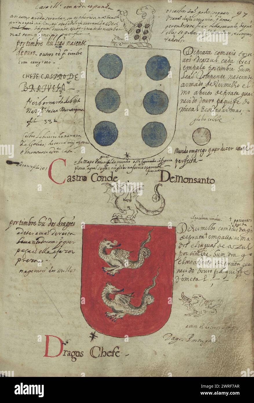 Castro Conde Demonsanto and Dragos Coat of Arms Stock Photo - Alamy