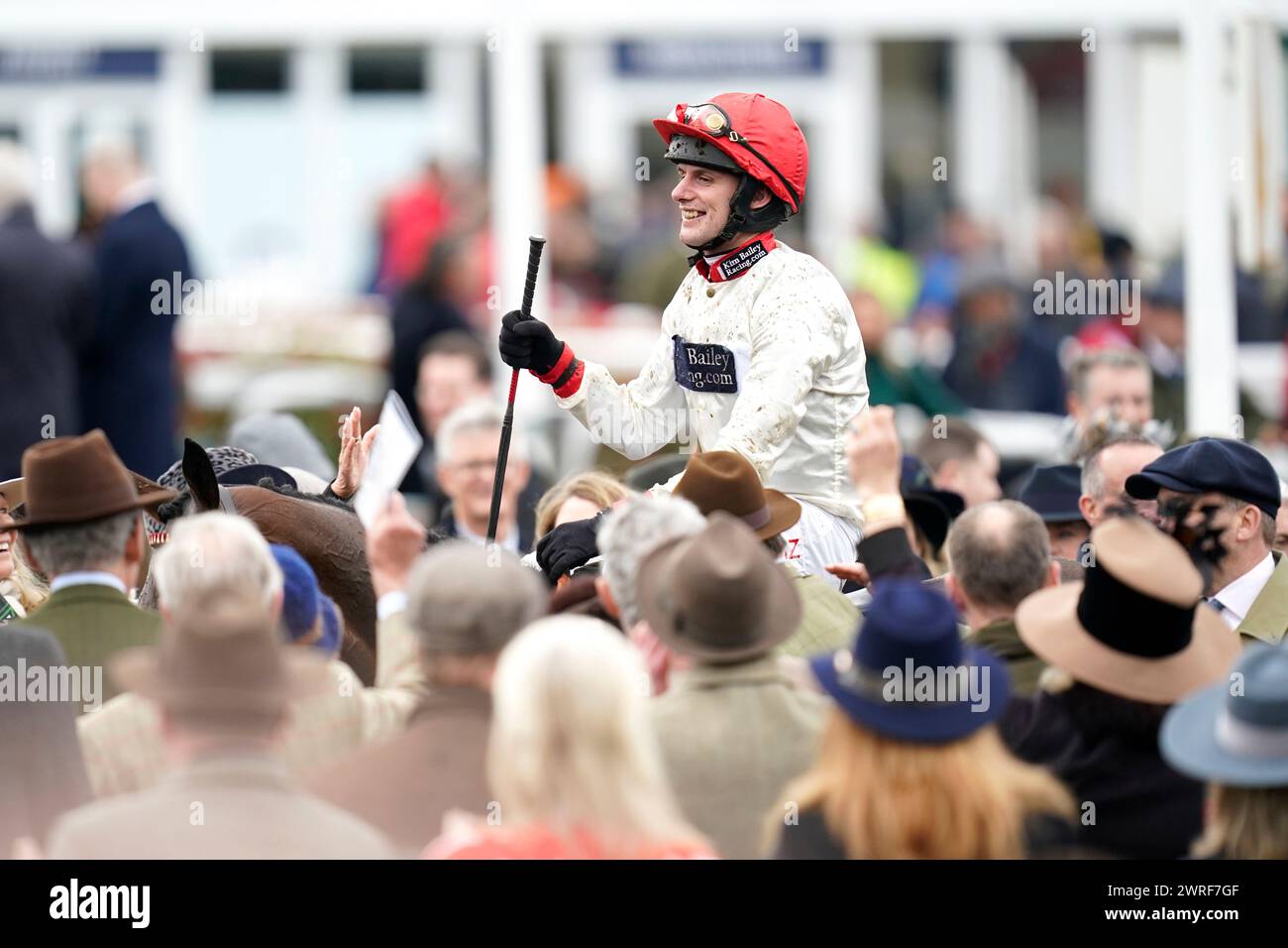 Jockey David Bass after winning the Ultima Handicap Chase with horse ...