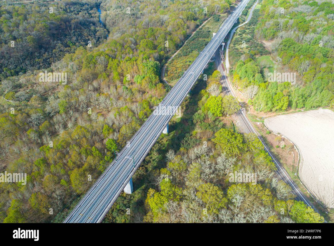 aerial view from a drone of a high-speed train viaduct in Spain Stock Photo - Alamy