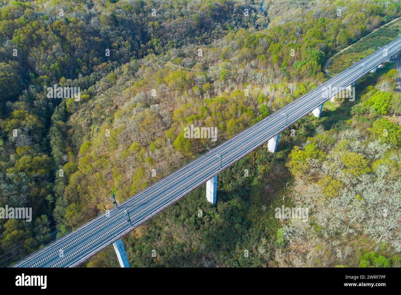 drone aerial view of a high-speed railway viaduct in Spain Stock Photo - Alamy