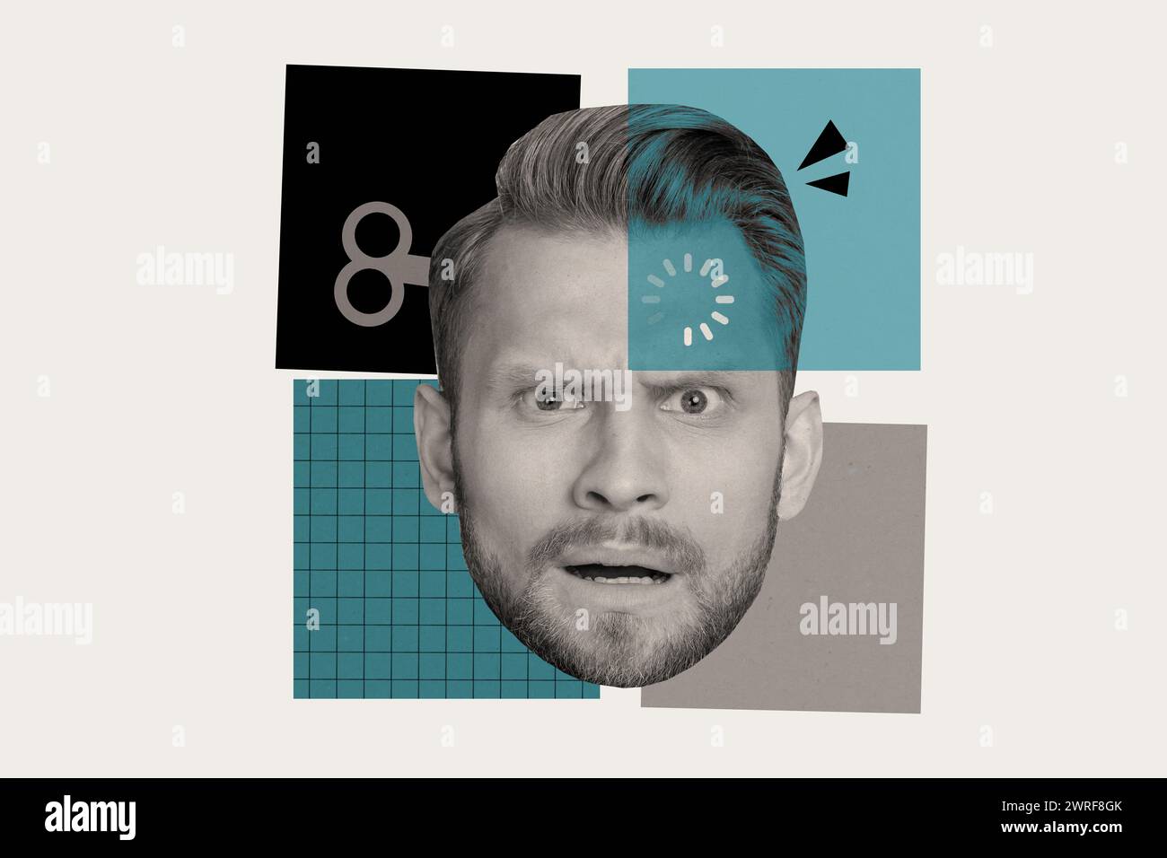 Creative image collage young man head face loading dilemma find ...