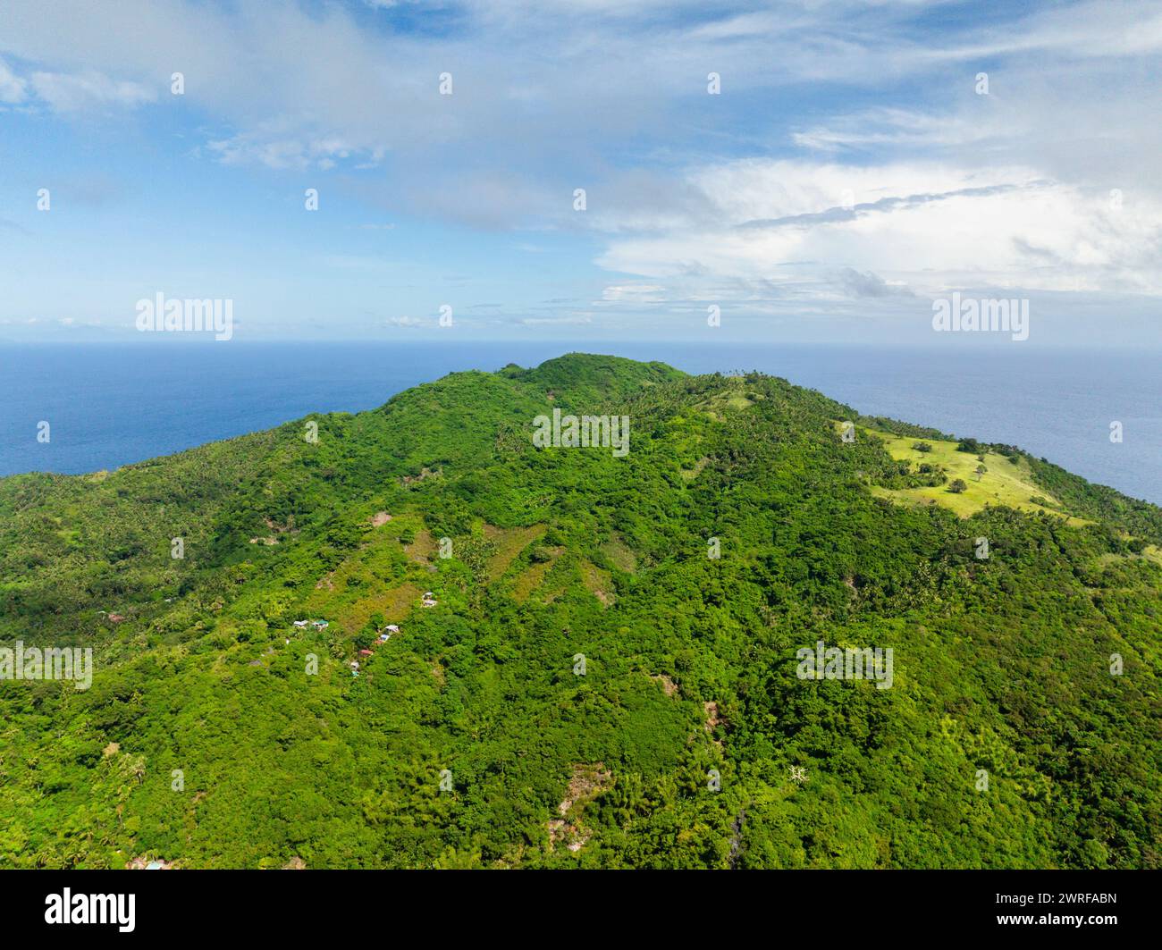 Mountain landscape with green plants and trees in Cobrador Island ...