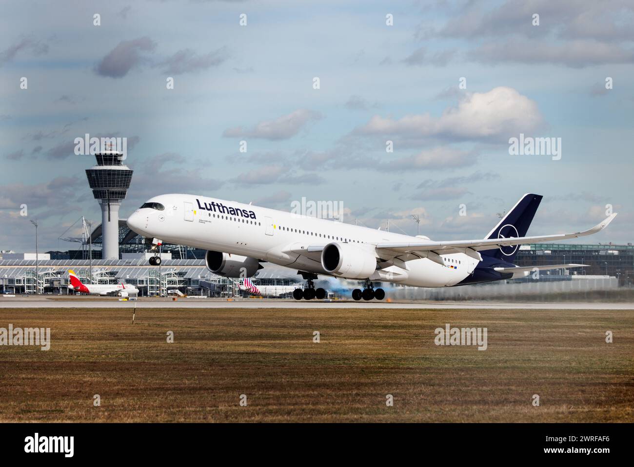 Munich, Germany. 11th Mar, 2024. A Lufthansa Airbus A350-900 with the ...