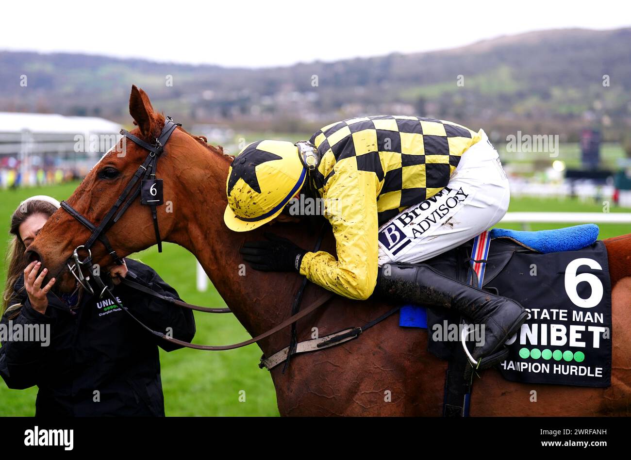 Jockey Paul Townend celebrates on State Man after winning the Unibet ...