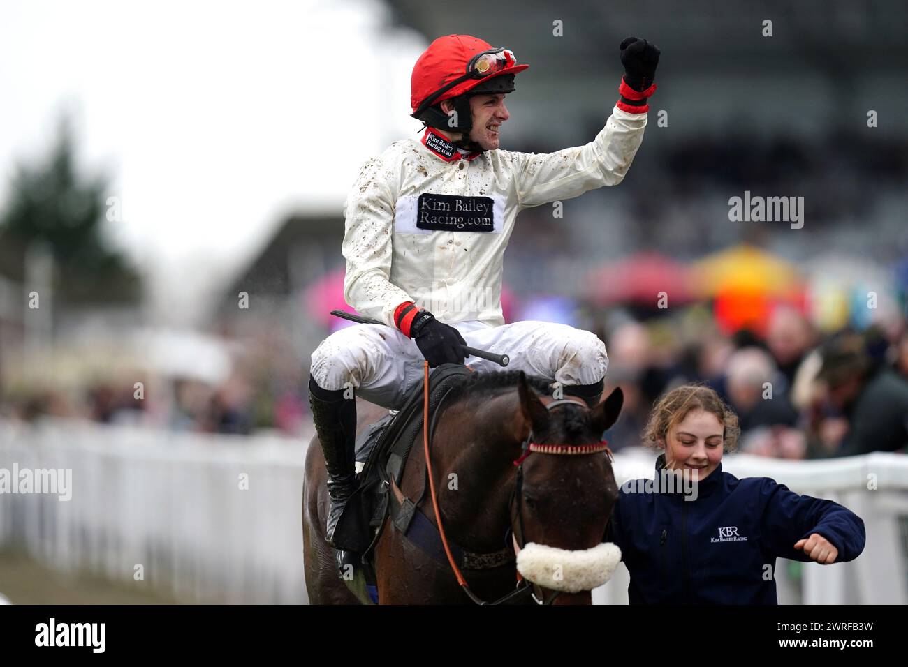 Jockey David Bass after winning the Ultima Handicap Chase with horse ...