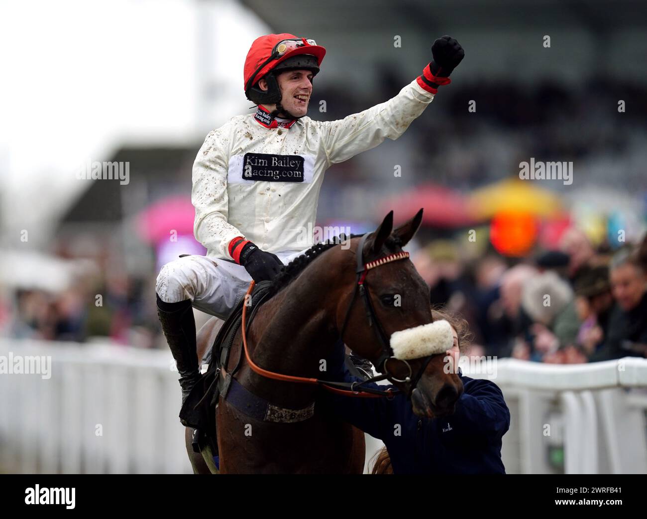 Jockey David Bass after winning the Ultima Handicap Chase with horse ...