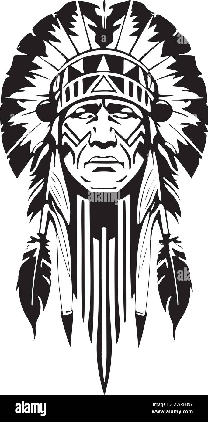 A Pretty iconic Native American chief in a black and white vector ...