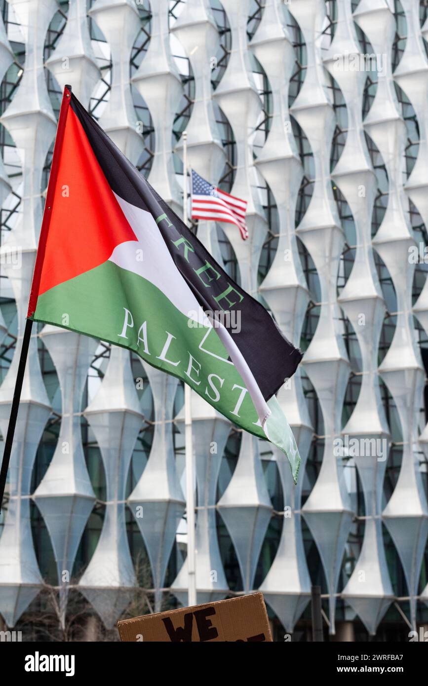 Pro Palestine protest march outside US Embassy in London, UK ...