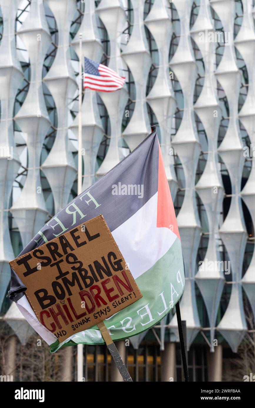 Pro Palestine protest march outside US Embassy in London, UK ...
