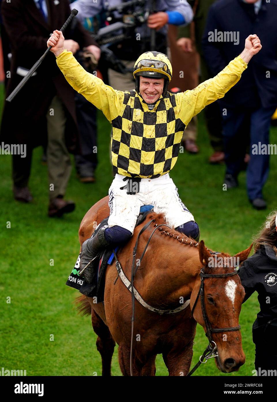 Jockey Paul Townend celebrates on State Man after winning the Unibet ...