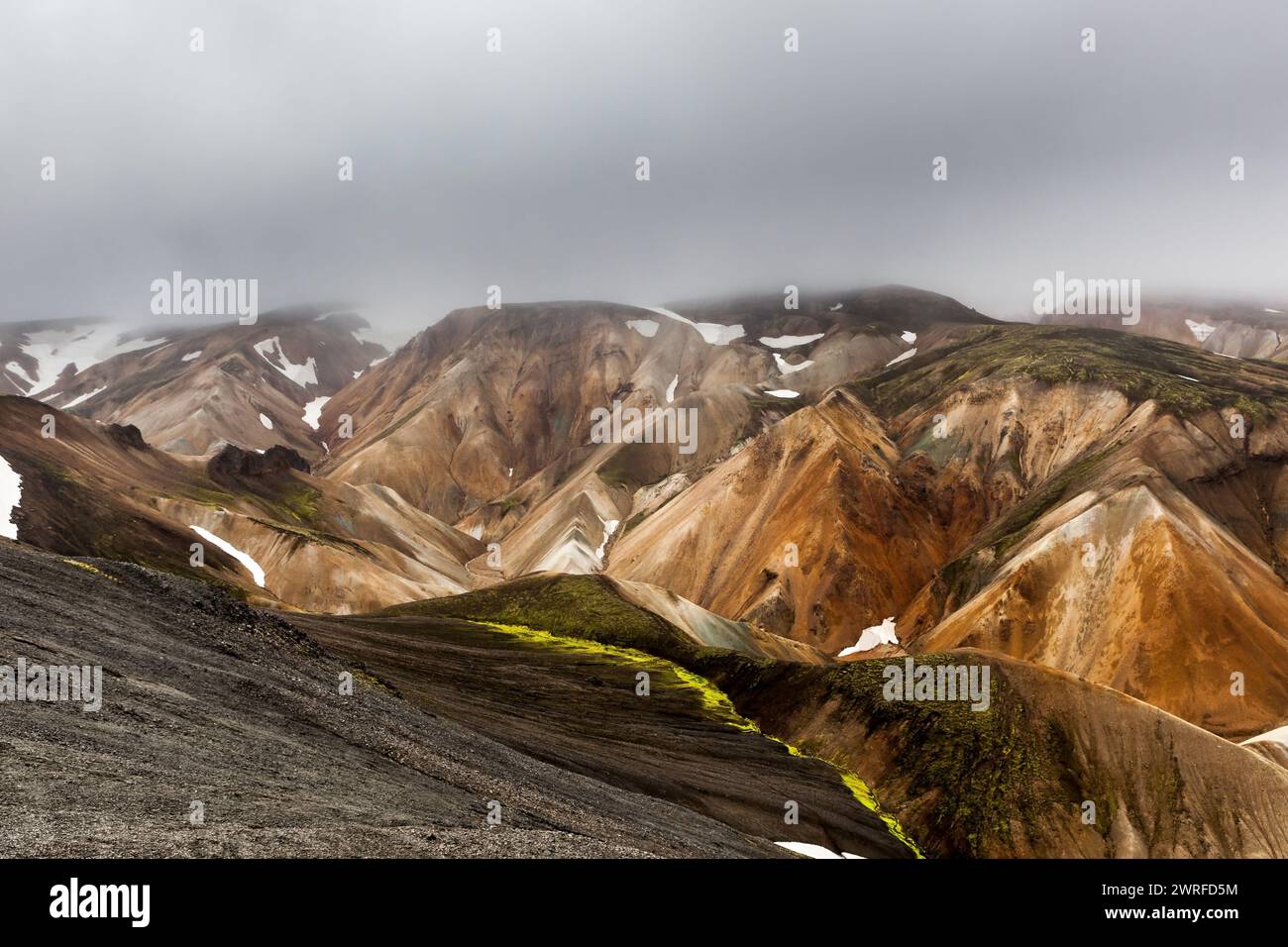 Colorful mountains of Landmannalaugar National Park in Iceland. Dark ...