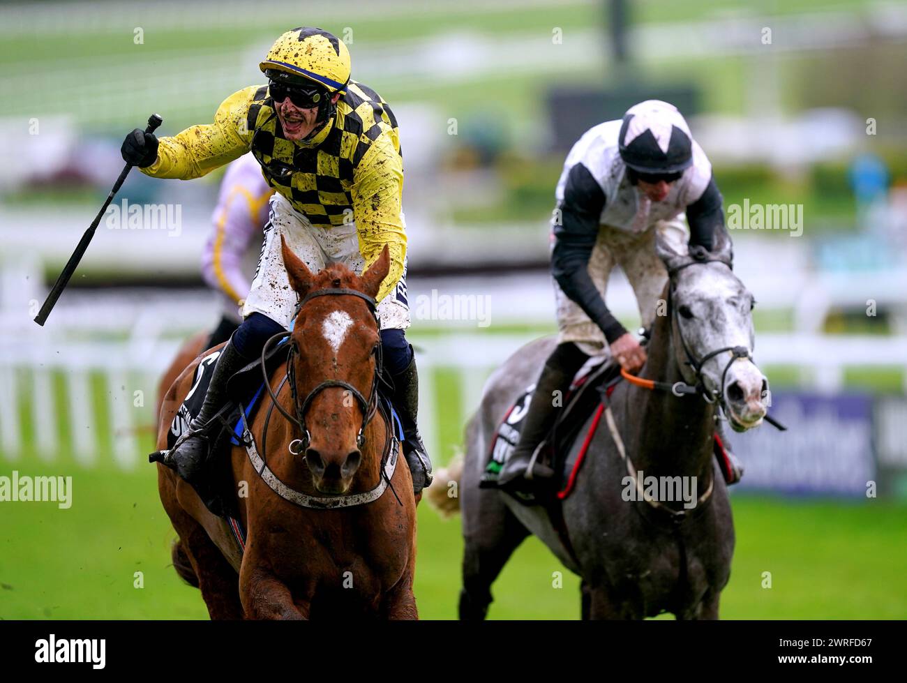 Jockey Paul Townend (left) celebrates on State Man after winning the ...
