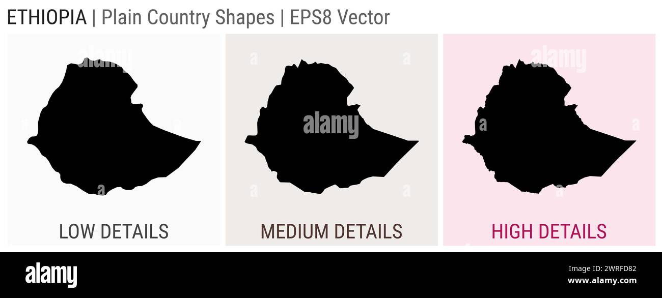 Ethiopia - plain country shape. Low, medium and high detailed maps of ...