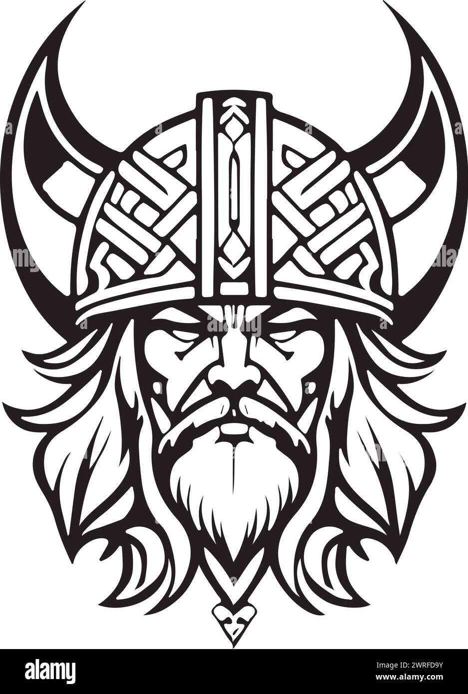 Greatful line art style Viking head vector graphic template, Suitable ...