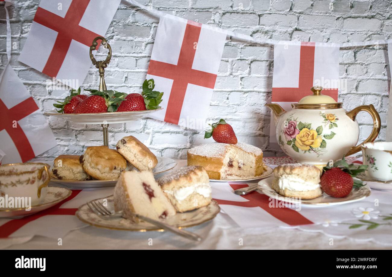 St Georges day afternoon tea celebrations English flag strawberries and ...