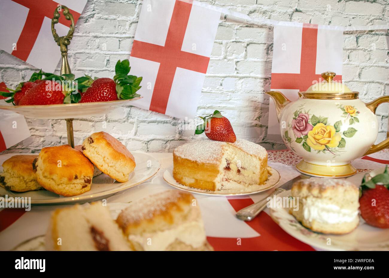 St Georges day afternoon tea celebrations English flag strawberries and ...