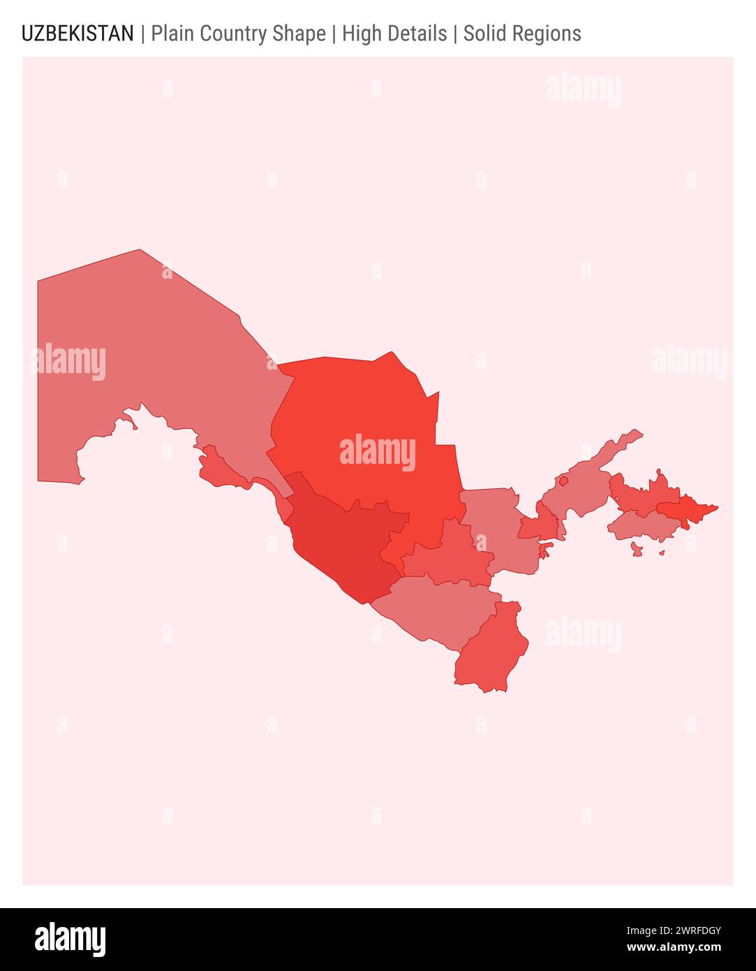 Uzbekistan plain country map. High details. Solid regions style. Shape ...