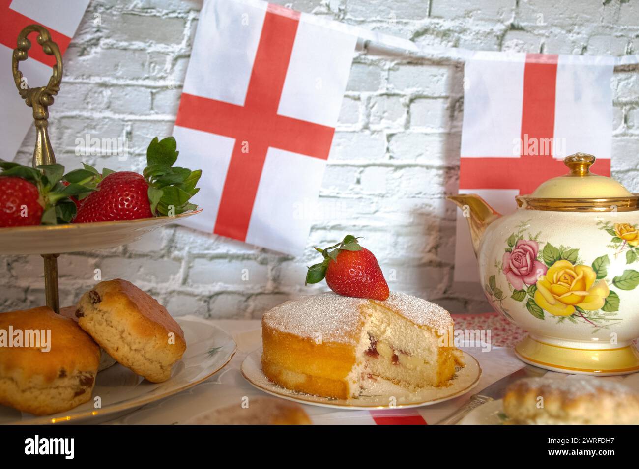St Georges day afternoon tea celebrations English flag strawberries and ...