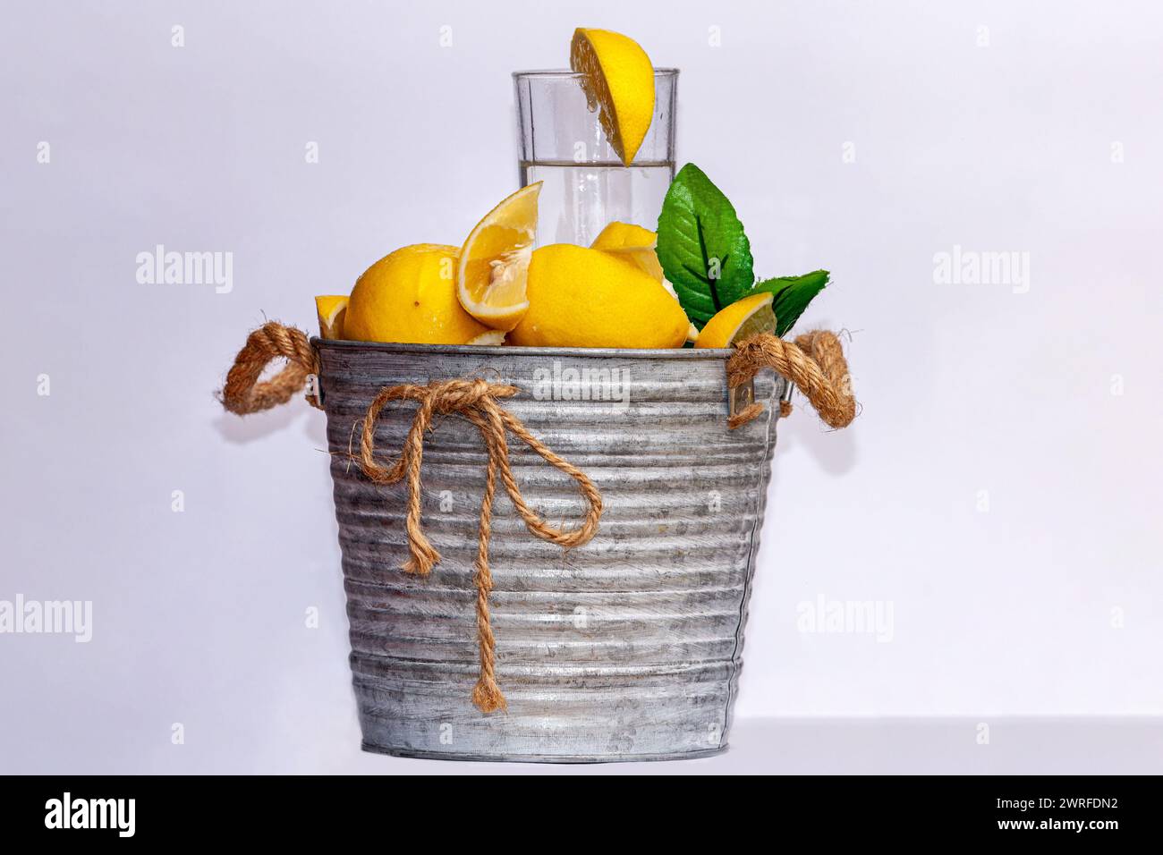 The picture of a pot full of lemons, the picture on a white background ...