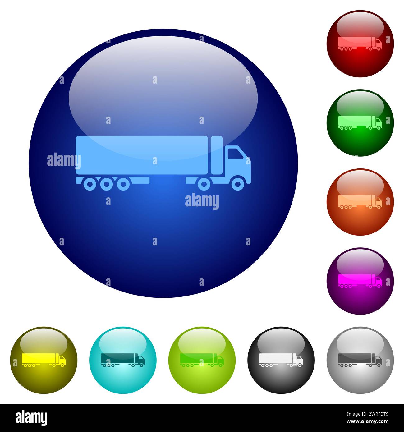 Camion side view icons on round glass buttons in multiple colors. Arranged layer structure Stock ...