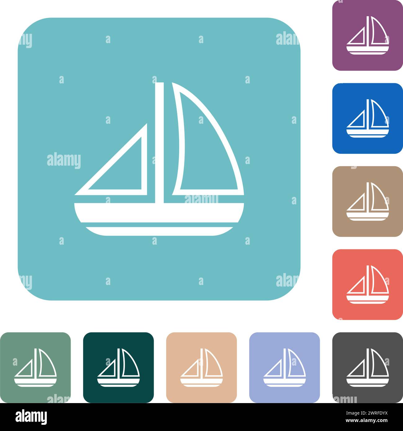 Sailing boat outline white flat icons on color rounded square backgrounds Stock Vector Image ...