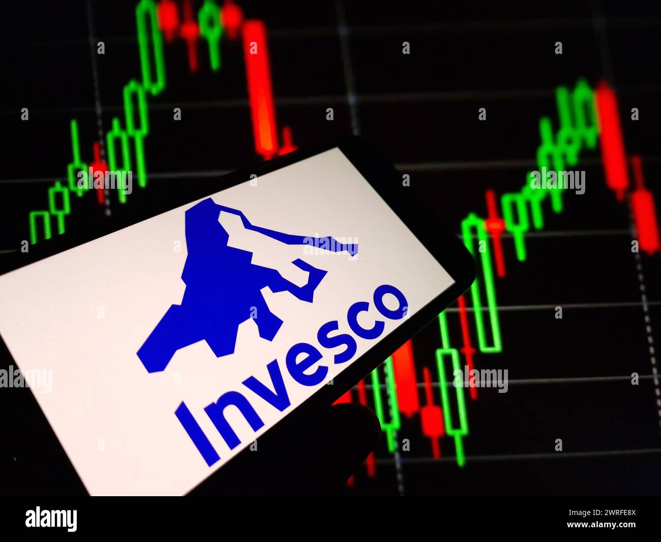Konskie, Poland - March 11, 2024: Invesco company logo displayed on ...