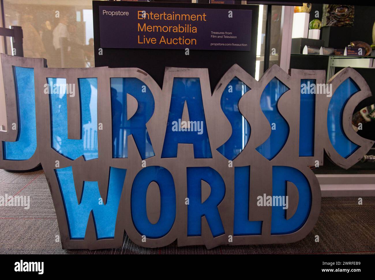 Los Angeles, California, USA. 11th Mar, 2024. Jurassic World Gate Sign ...