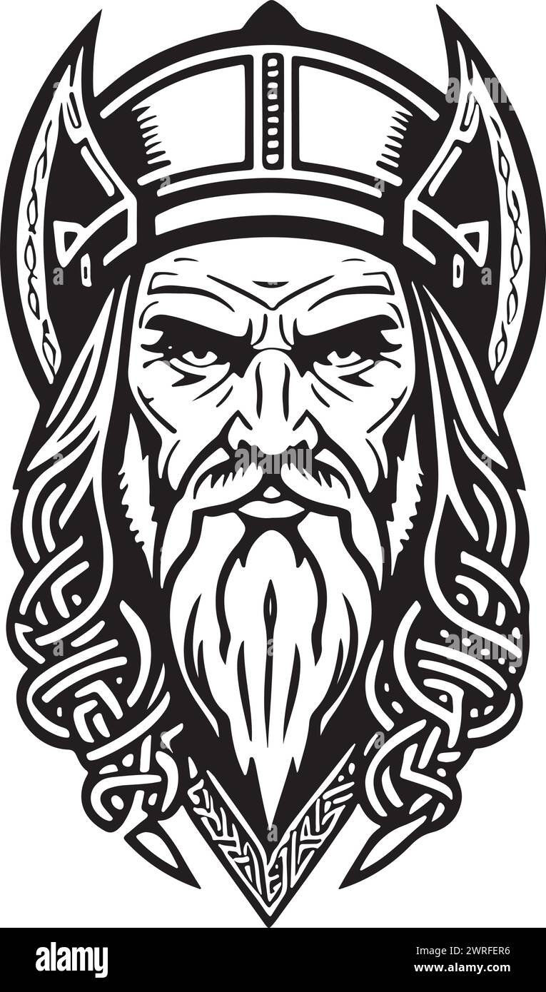 Excellent line art style Viking head vector graphic template, Suitable ...