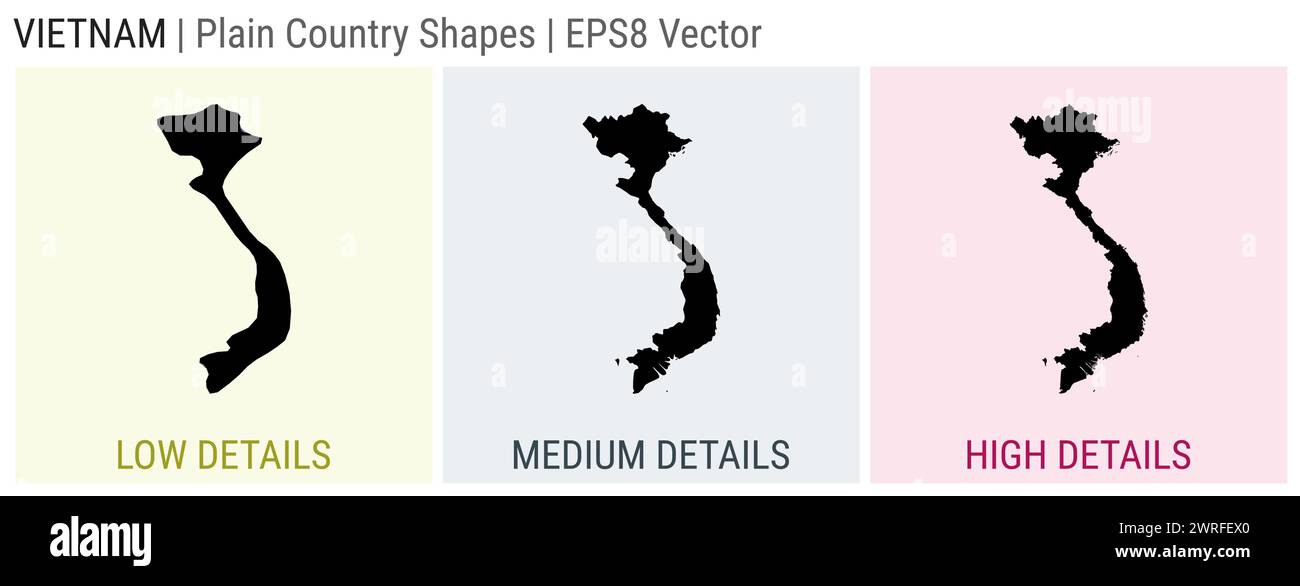 Vietnam - plain country shape. Low, medium and high detailed maps of ...
