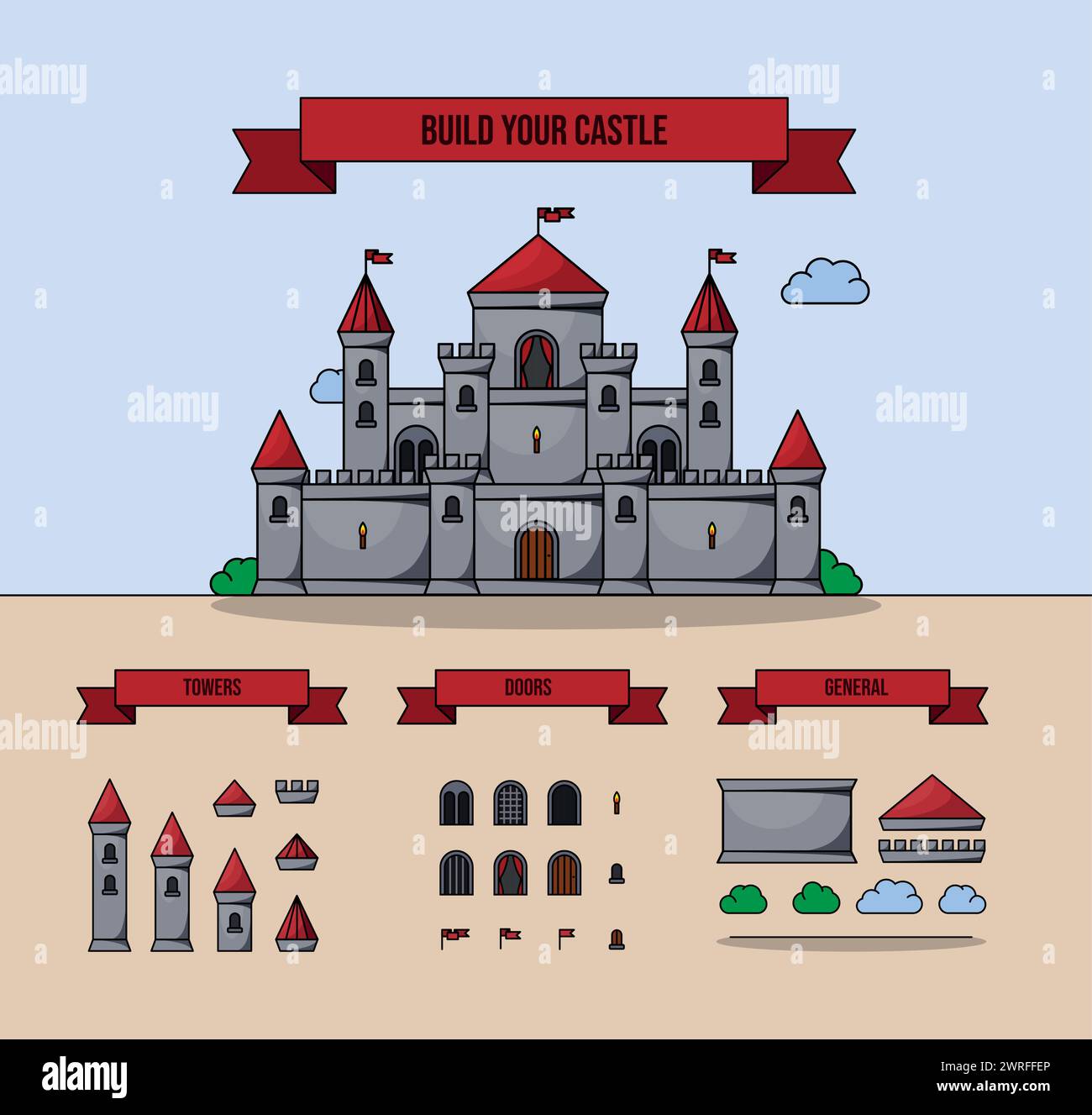 Medieval Vector Castles Icon Set Cartoon Fairy Tale Castle Tower Icon