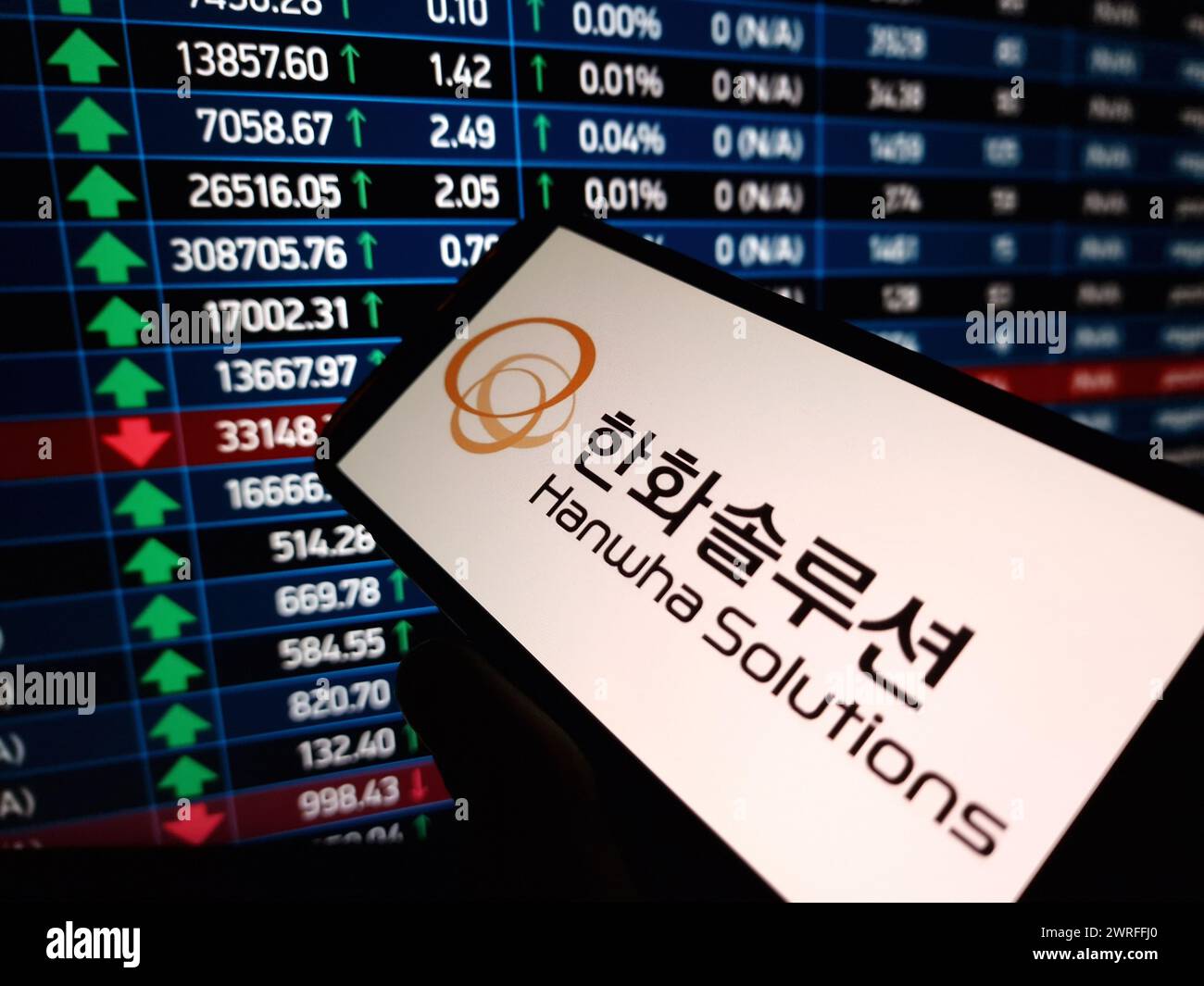 Konskie, Poland - March 11, 2024: Hanwha Solutions company logo ...