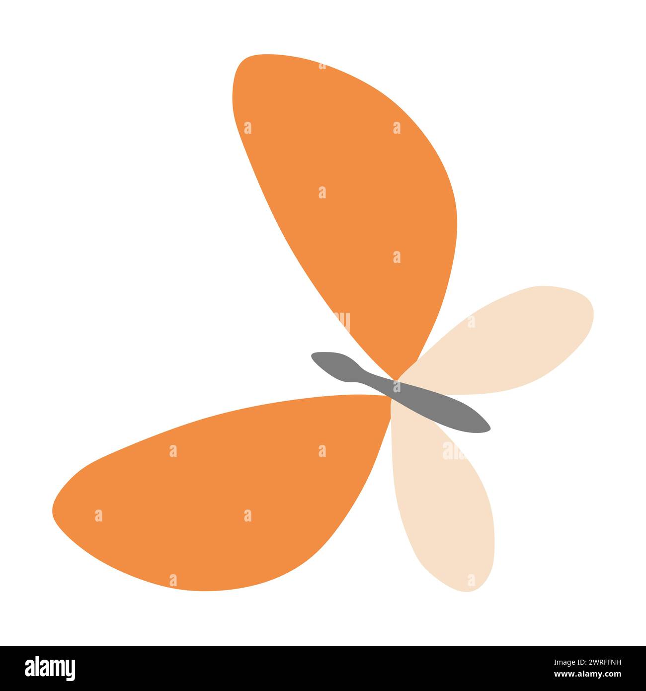 Orange Retro Flat butterfly Vector Illustration. Hand drawn garden ...