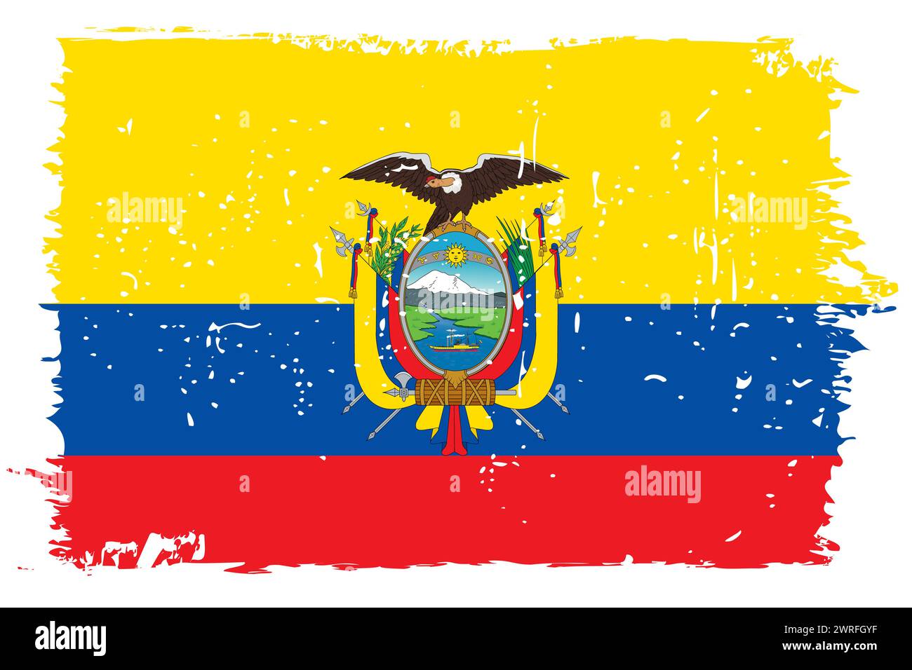 Ecuador flag - vector flag with stylish scratch effect and white grunge ...