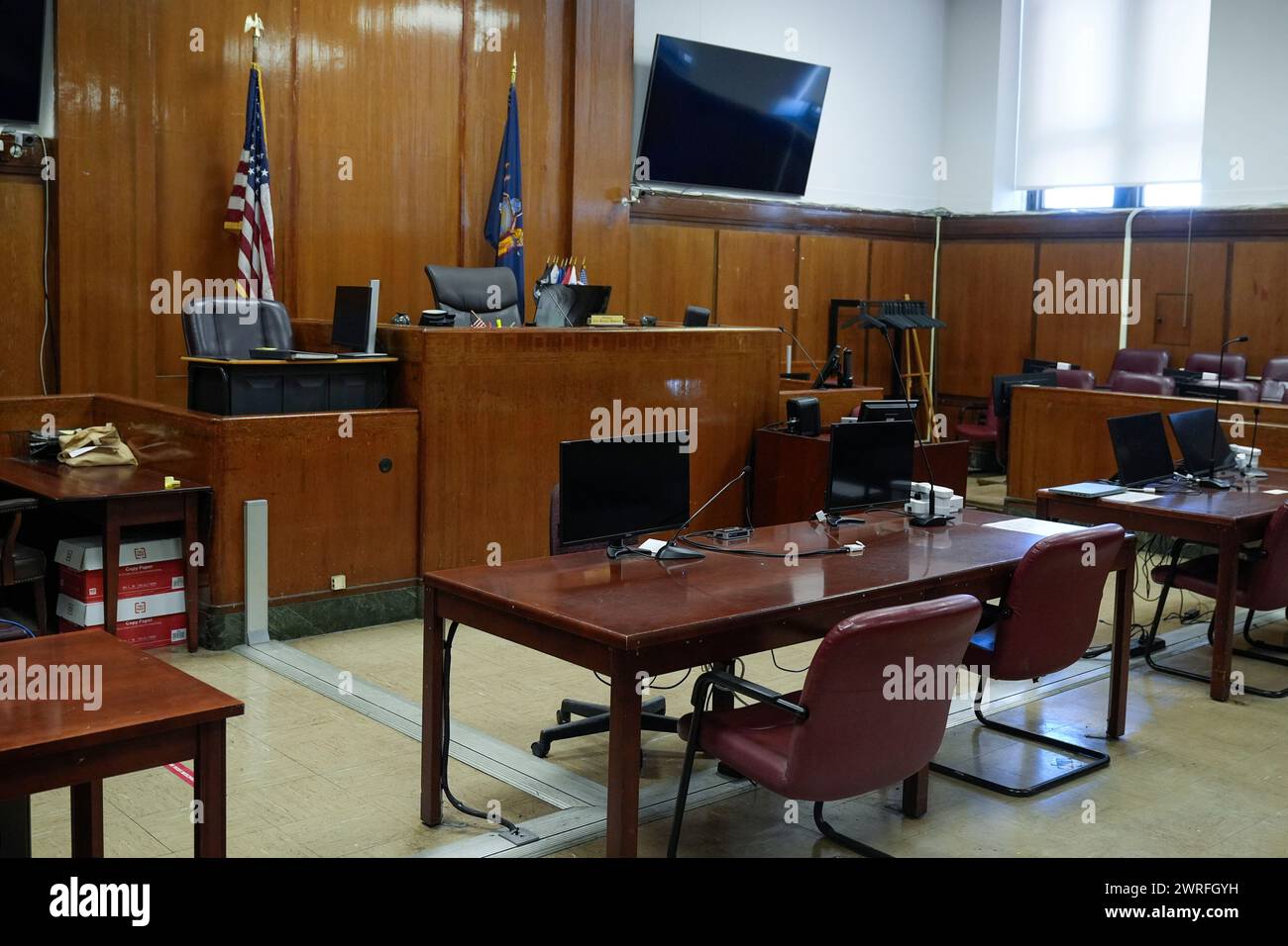 Judge Juan Merchan's courtroom is seen in New York, Tuesday, March 12 ...