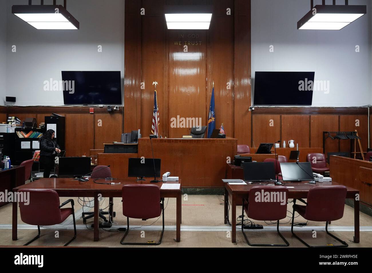 Judge Juan Merchan's courtroom is seen in New York, Tuesday, March 12 ...