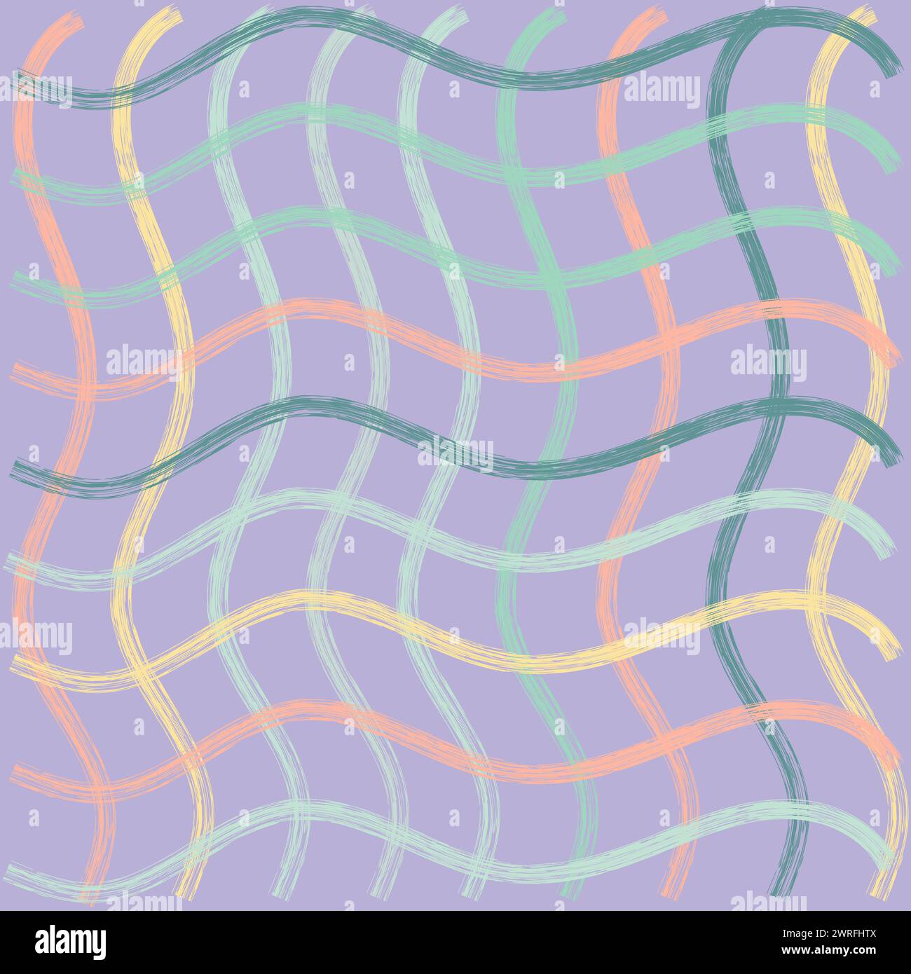 Vector hand drawn cute wavy checkered pattern. Doodle Plaid brush ...