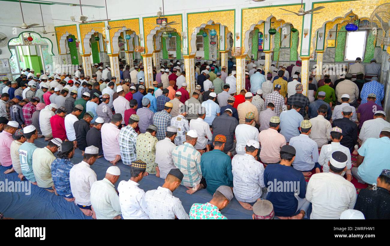 Beawar, Rajasthan, India, March 12, 2024: Indian muslims attend an mid ...