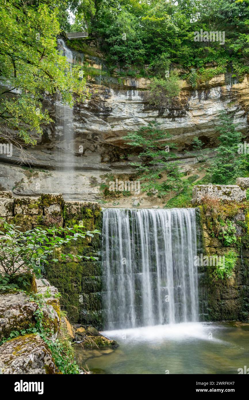 Hérisson waterfalls, famous local landmark in the Jura, France Stock ...